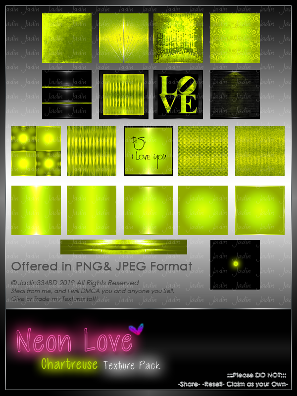 Neon Love: Chartreuse Color Pack-- $2.00