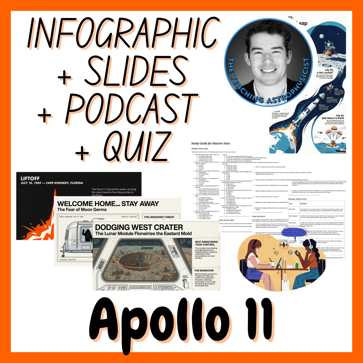 Apollo 11 | Infographic + Slides + Podcast + Quiz Space Science Set