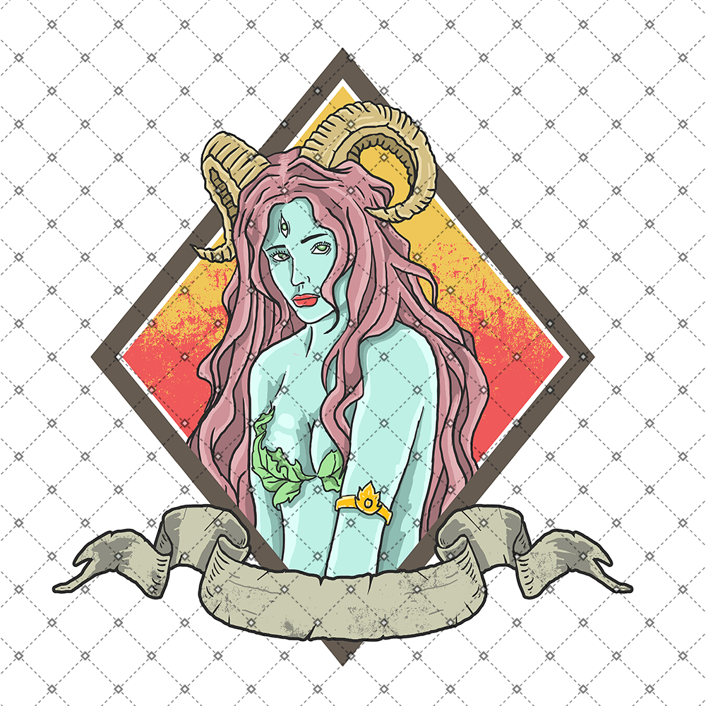 Beautiful horned Satyr Goddess Illustration SVG PNG File Download