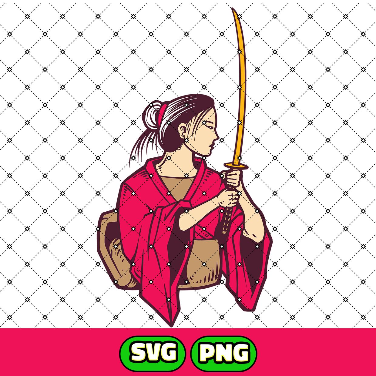 Female Samurai Femme Fatale SVG and PNG Instant Download