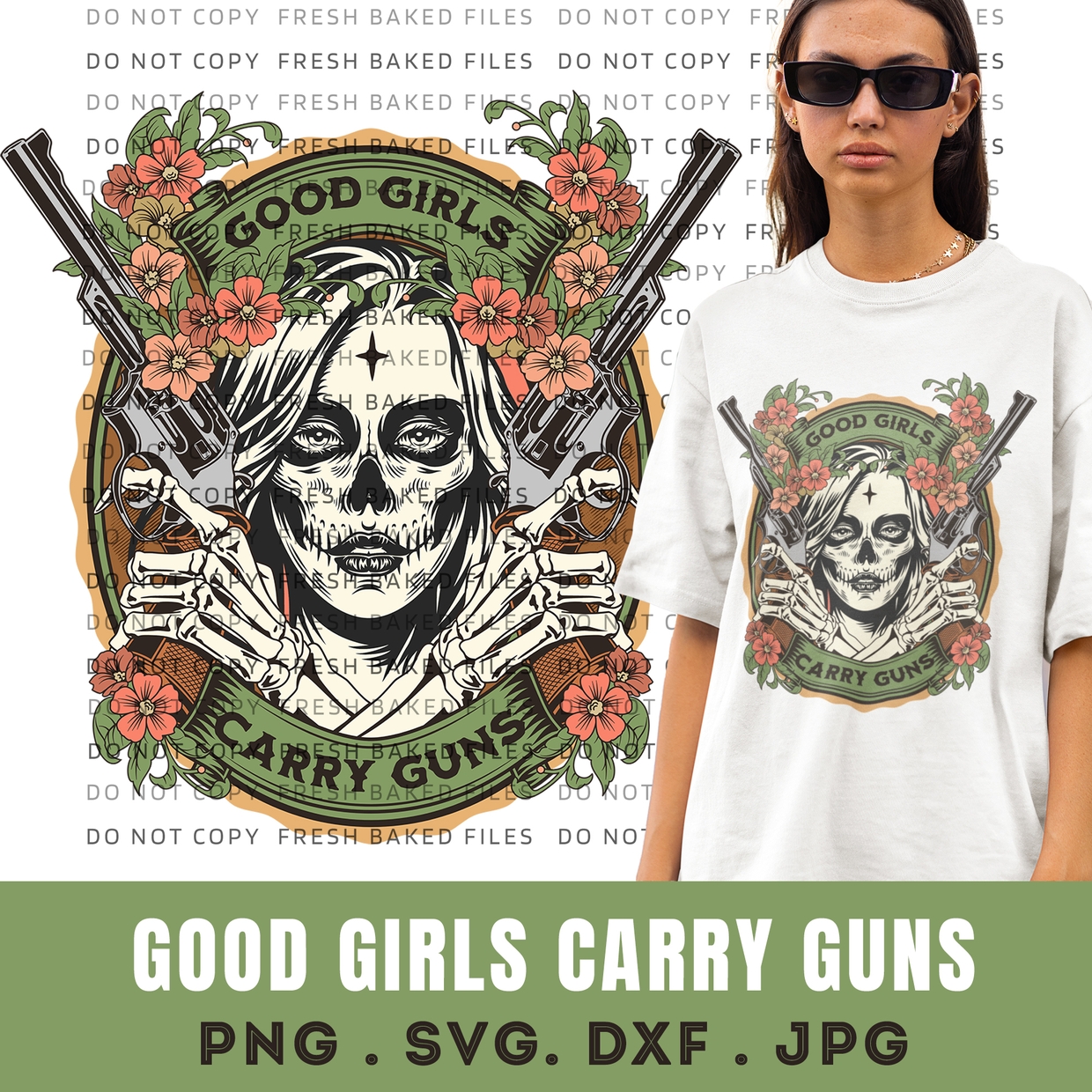 Good Girls Carry Guns Illustration SVG, PNG, DXF, JPG, PDF files.