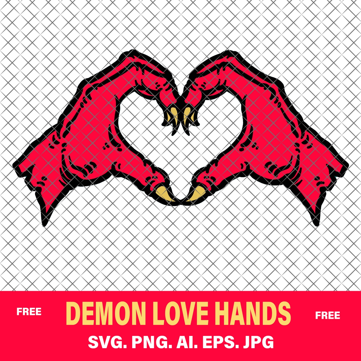 FREE Demon Love Hands with Yellow Nails Bundle PNG SVG JPG EPS AI Files