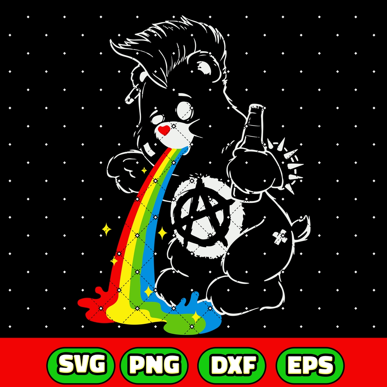 Party Drunk Care Bear SVG - Punk Rocker Care Bear PNG - Anti-Care Bear ...