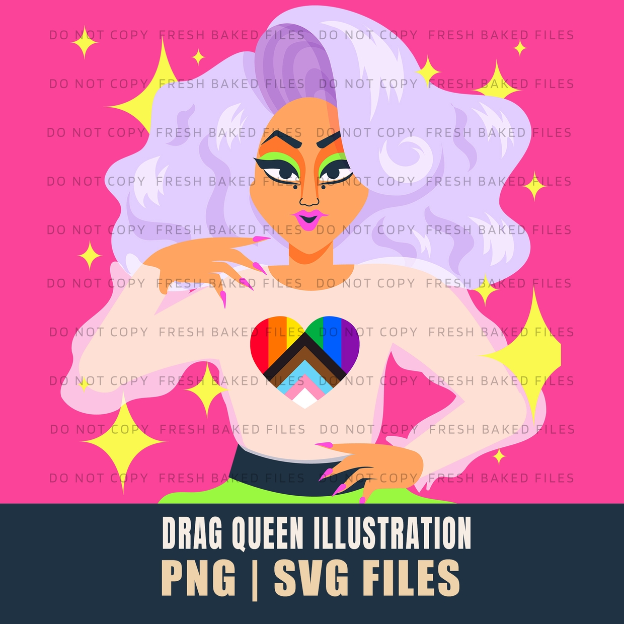SVG Drag Queen Illustration with sparkles, PNG Pride, LGBTQ Digital ...