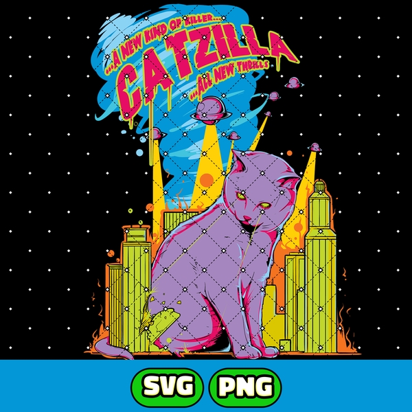 Neon Catzilla SVG and PNG File Download. Catzilla digi