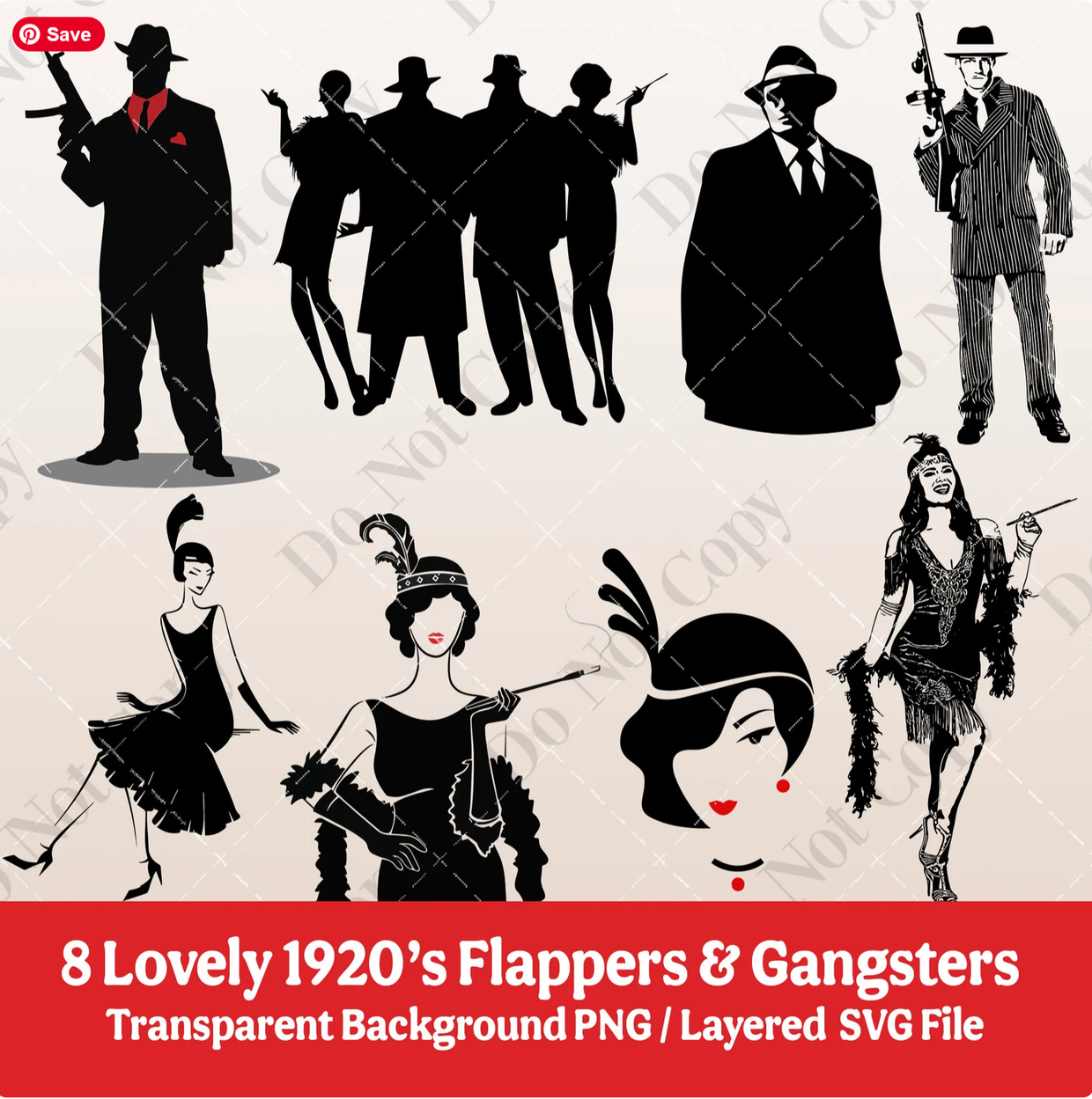 8 Glamorous 1920's Flapper Girls and Gangsters PNG Files | Flapper ...