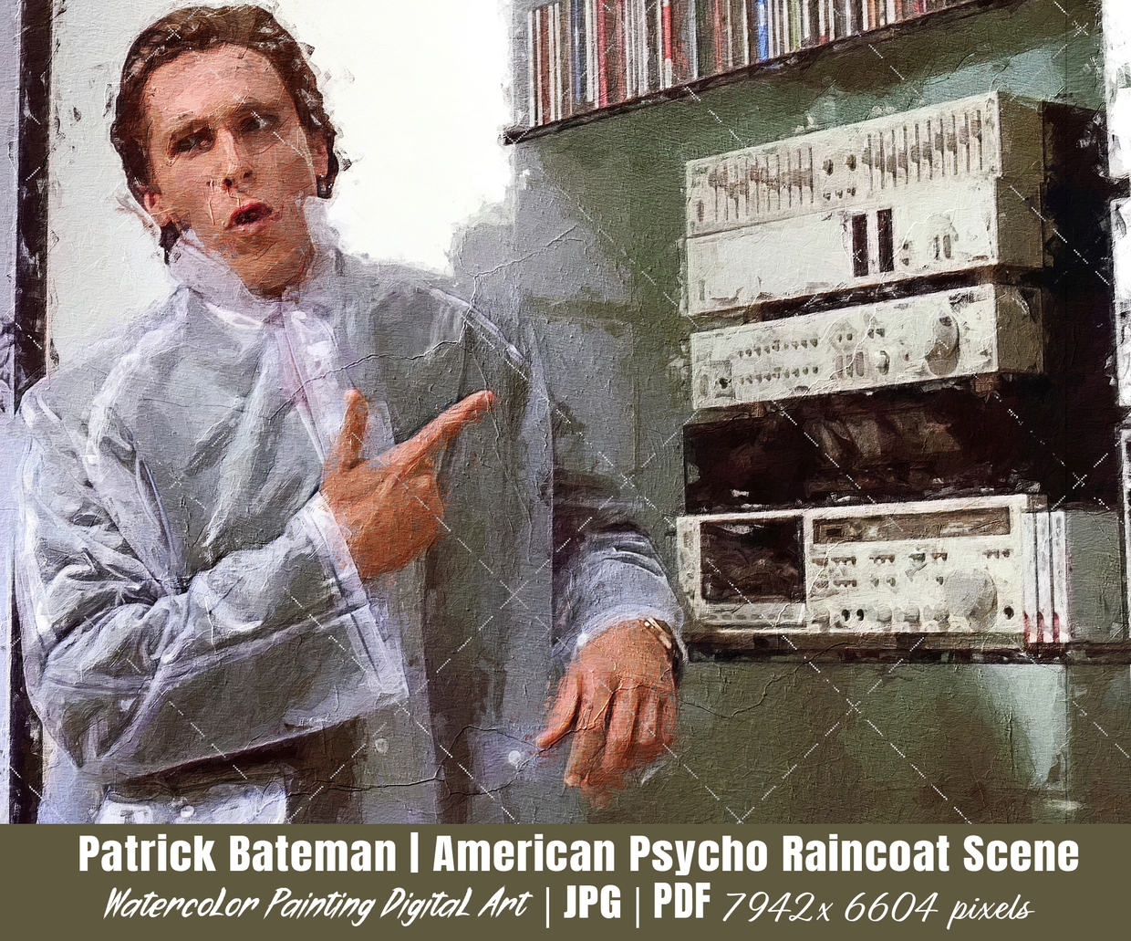 Patrick Bateman | American Psycho Raincoat Scene | Watercolor Painting ...