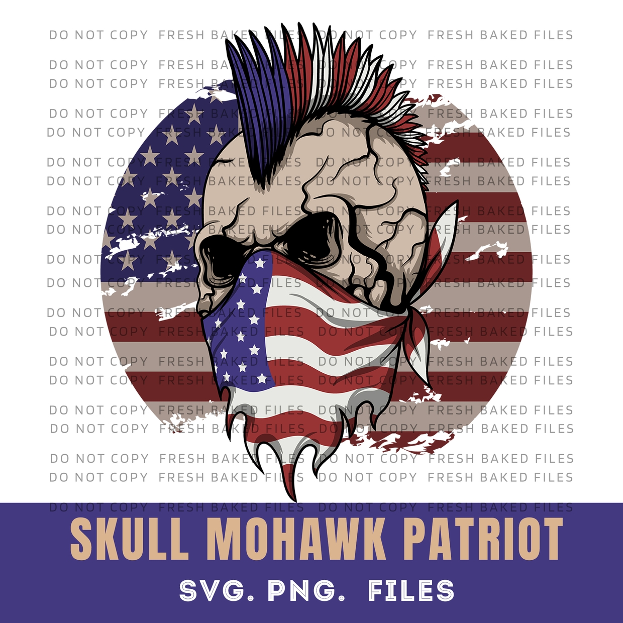 Patriotic Mask Wearing Skull Mohawk Sublimation SVG and PNG Files