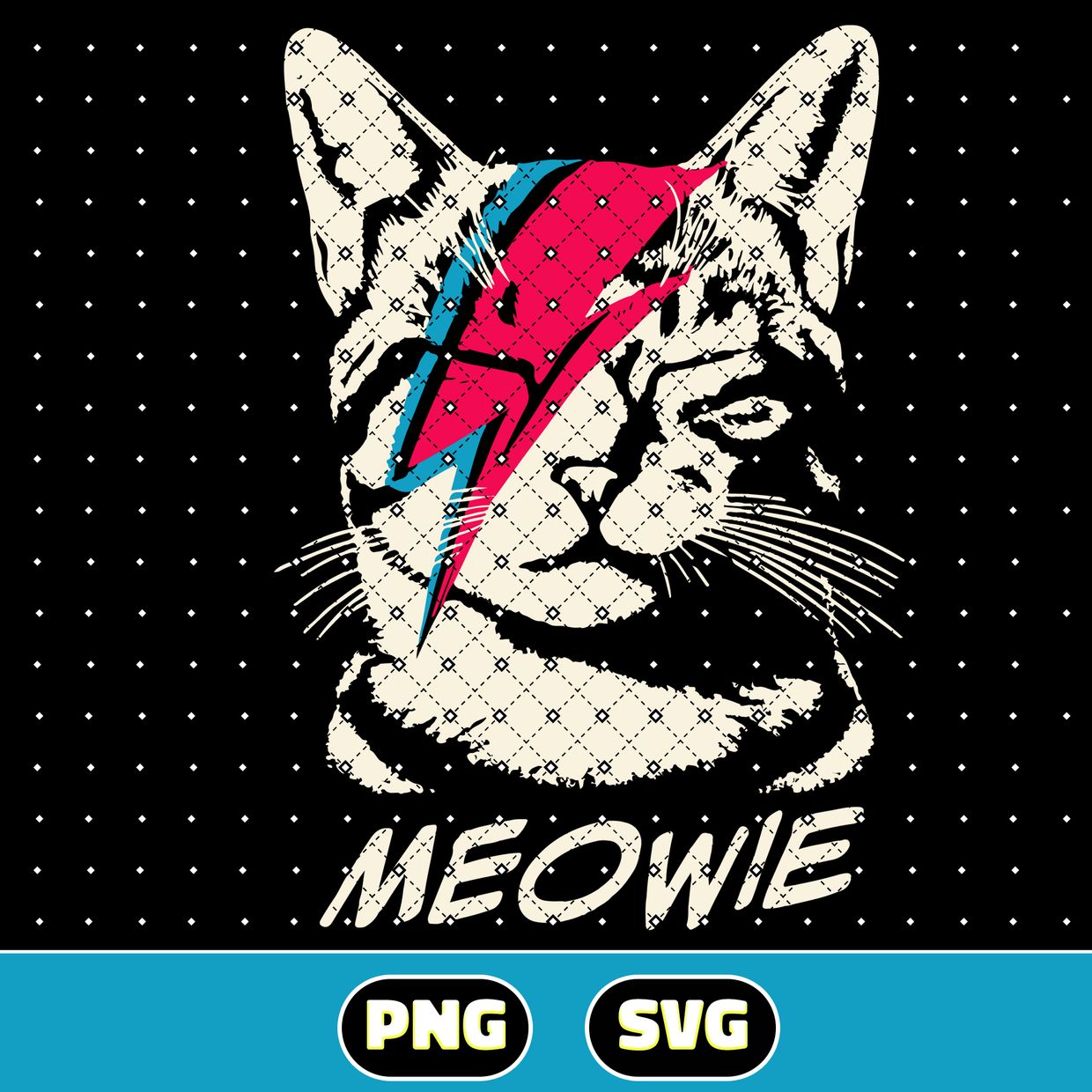 Meowie SVG and Png Instant Download. David Bowie Cat Digital Files