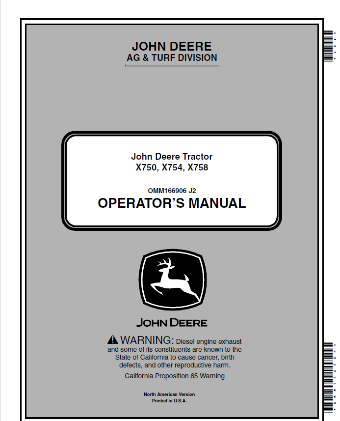 John Deere X750 X754 X758 Tractor Operator's Manual
