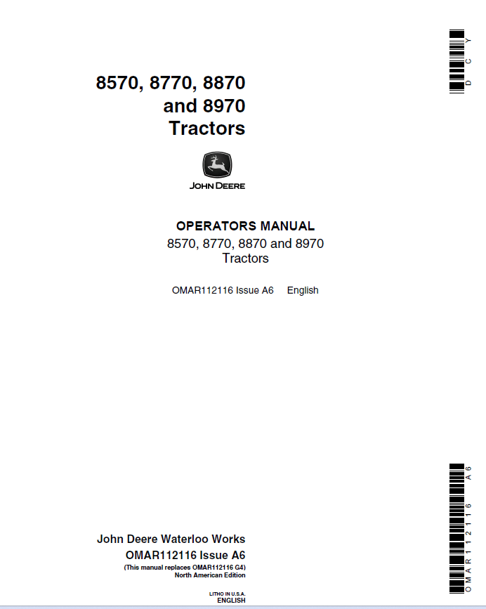 John Deere 8570 8770 8870 8970 Tractors Operators Manual