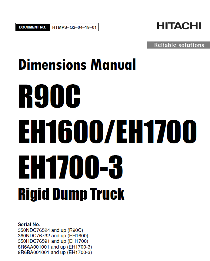 Hitachi R90C EH1600 EH1700 EH1700-3 Rigid Dump Truck D