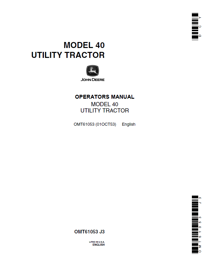John Deere Utility Tractor 40 Operators Manual