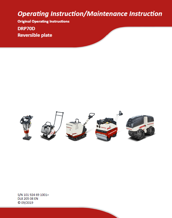 Dynapac DRP70D Reversible Plate Parts Operating Maintenance Instruction