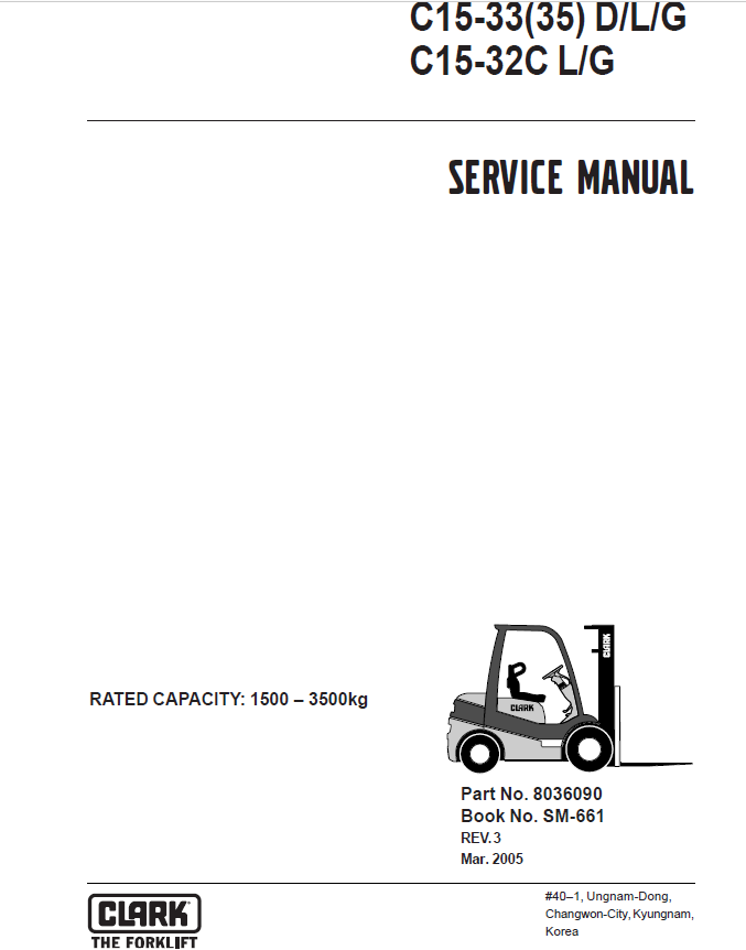 Clark Forklift C15 to C35 D L G Service Manual SM-661