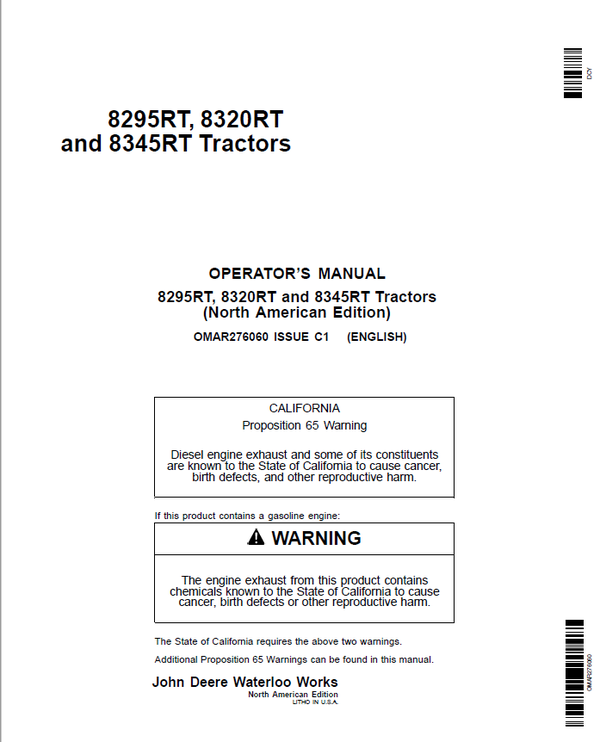 John Deere 8295RT 8320RT 8345RT Tractors Operator's Ma