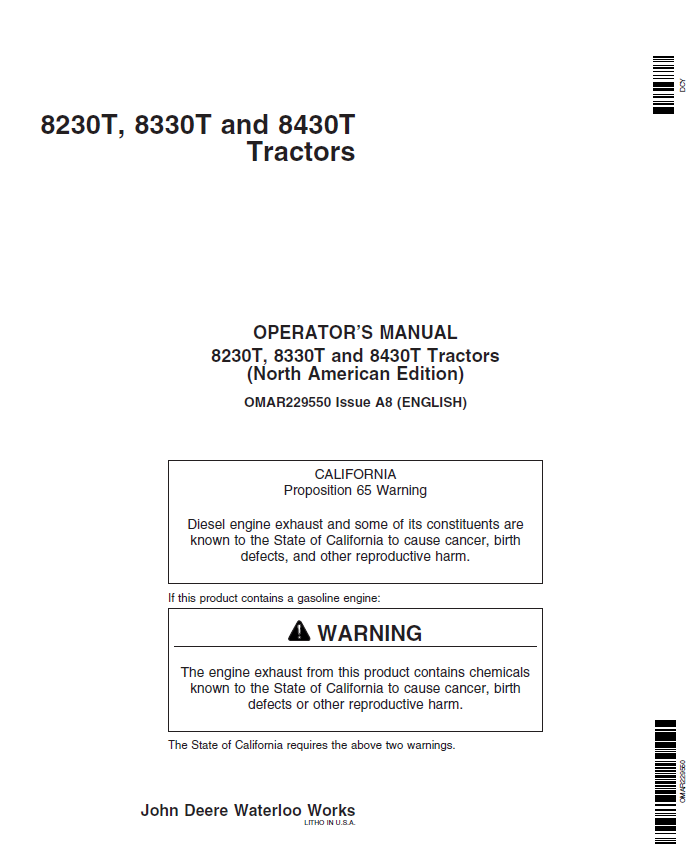 John Deere 8230T 8330T 8430T Tractors Operator's Manua