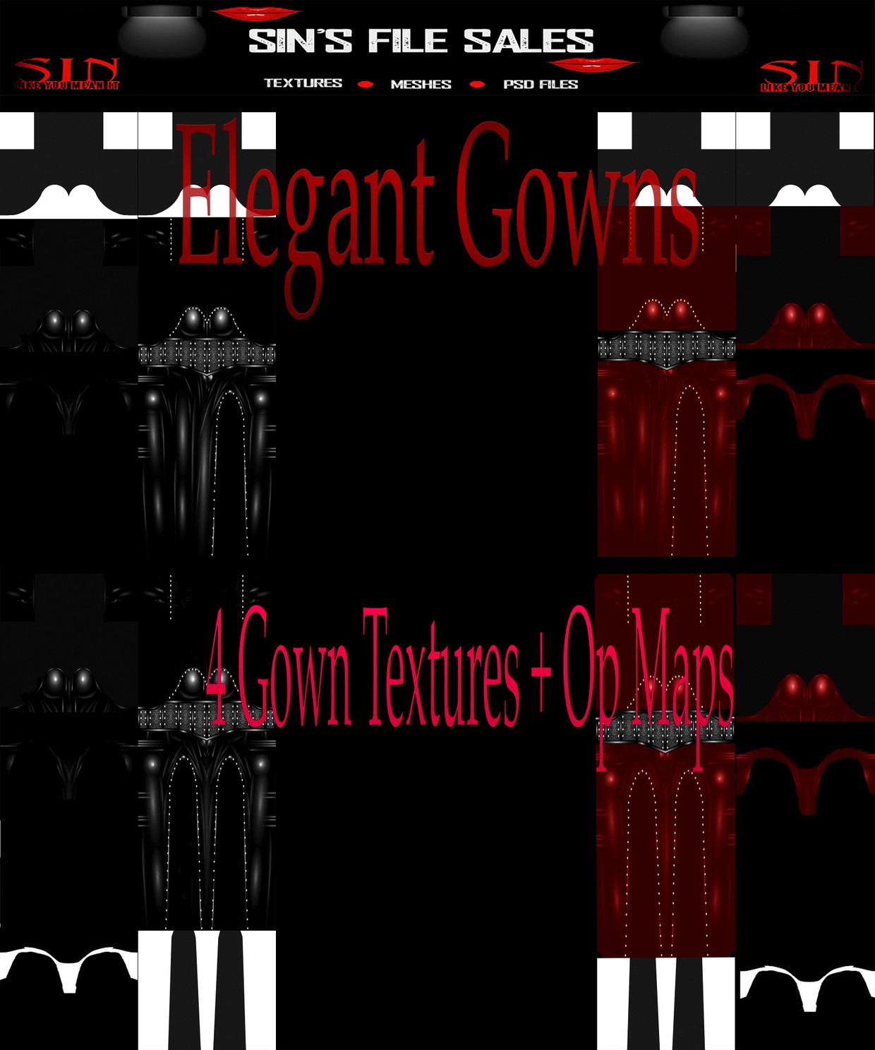 Elegant Gowns *4 Gown Textures + Op Maps