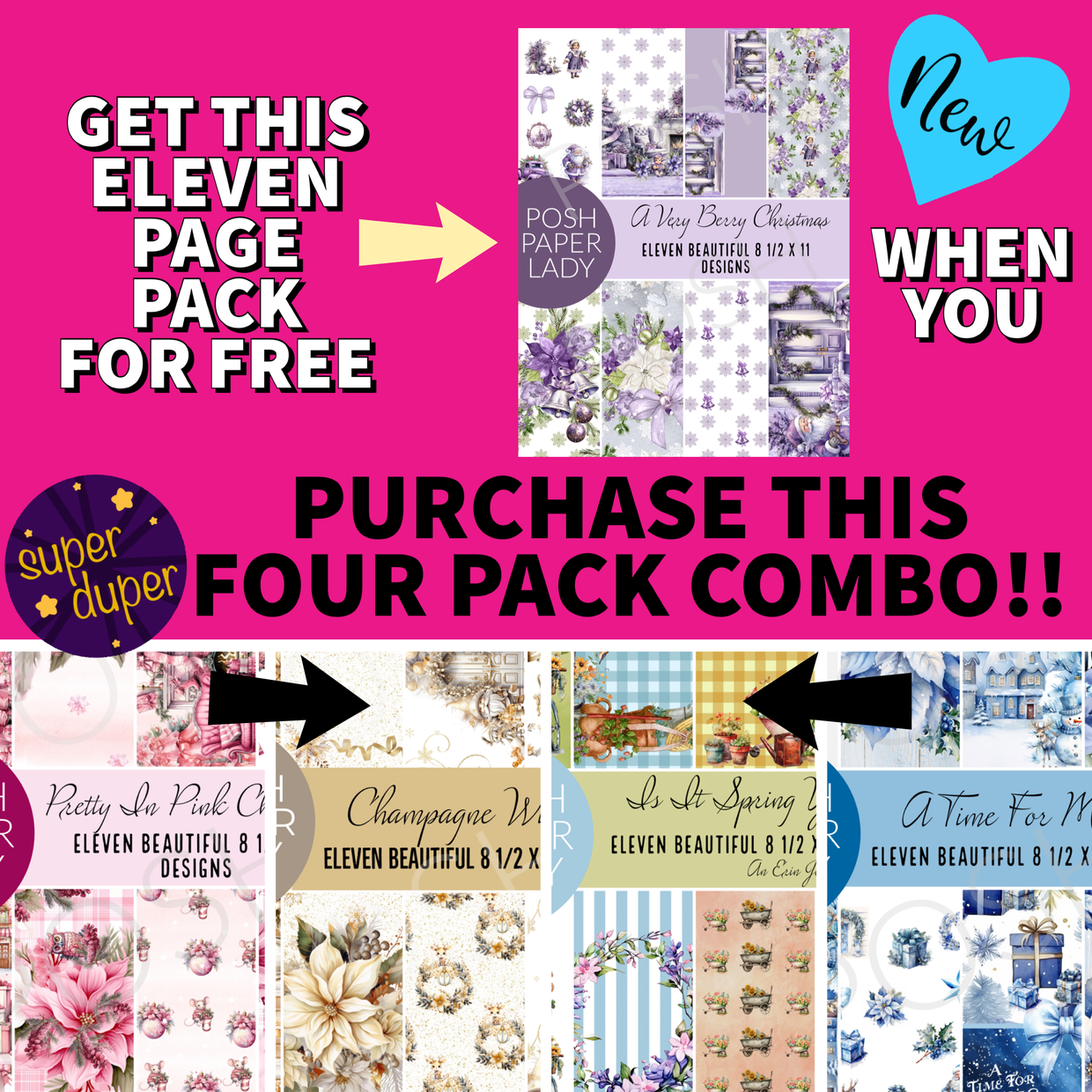 🌟SUPER DUPER COMBO🌟 FOUR DIGITAL PAPER PACKS plus a 5TH PACK FOR FREE