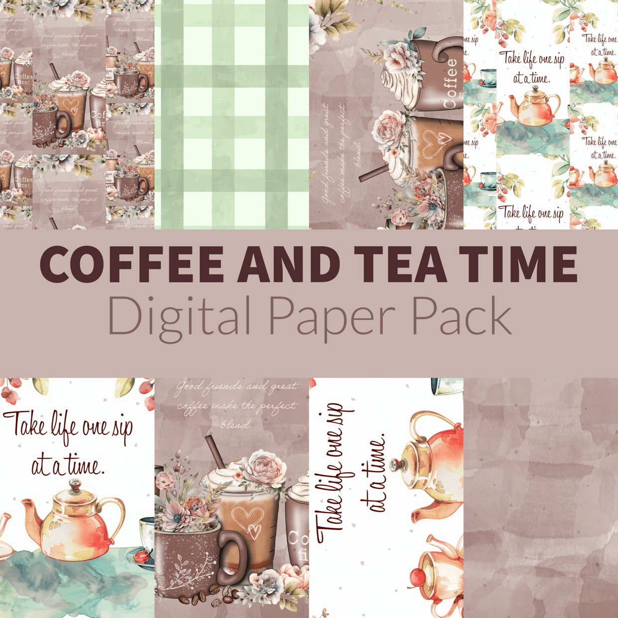 TEA AND COFFEE TIME DIGITAL PAPER PACK