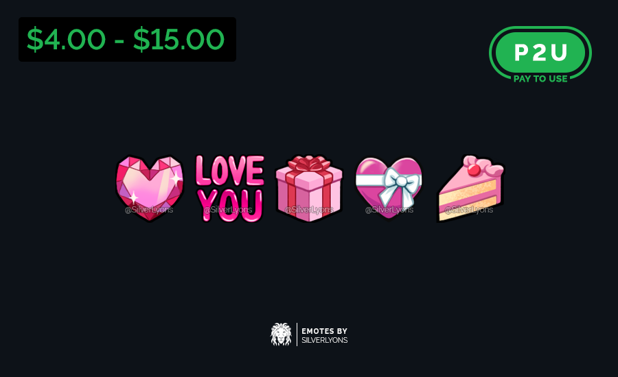 [P2U] Pink Valentines Twitch Emotes