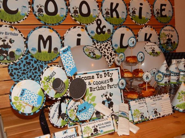 Milk & Cookies Blue Cow Printable Party Supplies