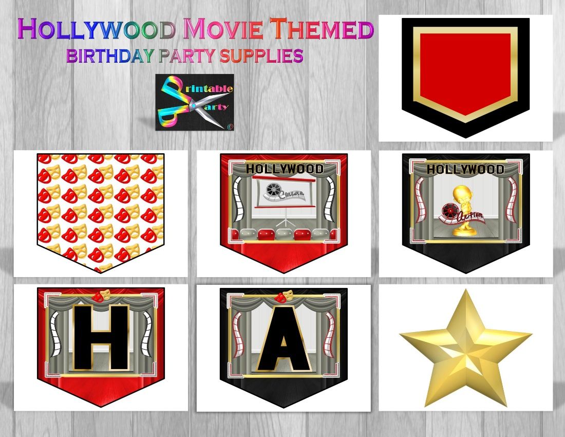 Printable Hollywood Movie Themed Party Supply