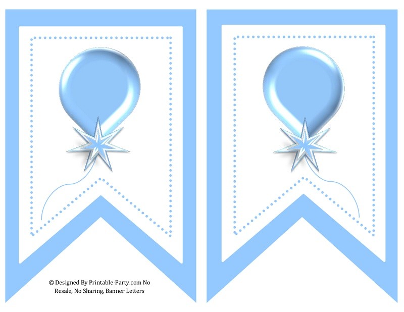 5 Inch Printable Light Blue Swallowtail Banner Letters