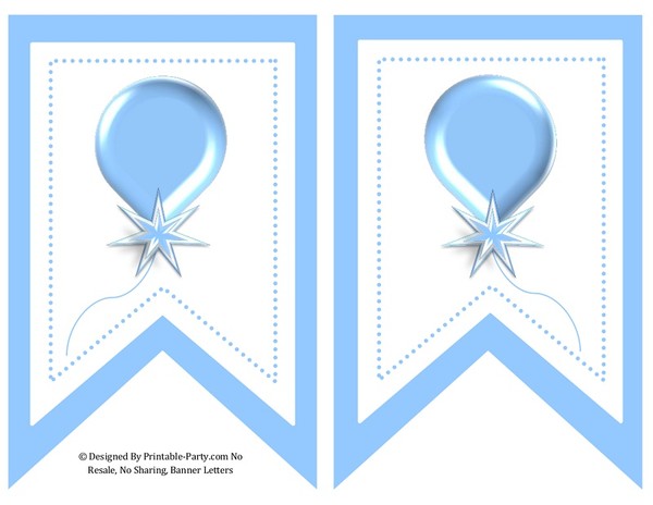 5 Inch Printable Light Blue Swallowtail Banner Letters