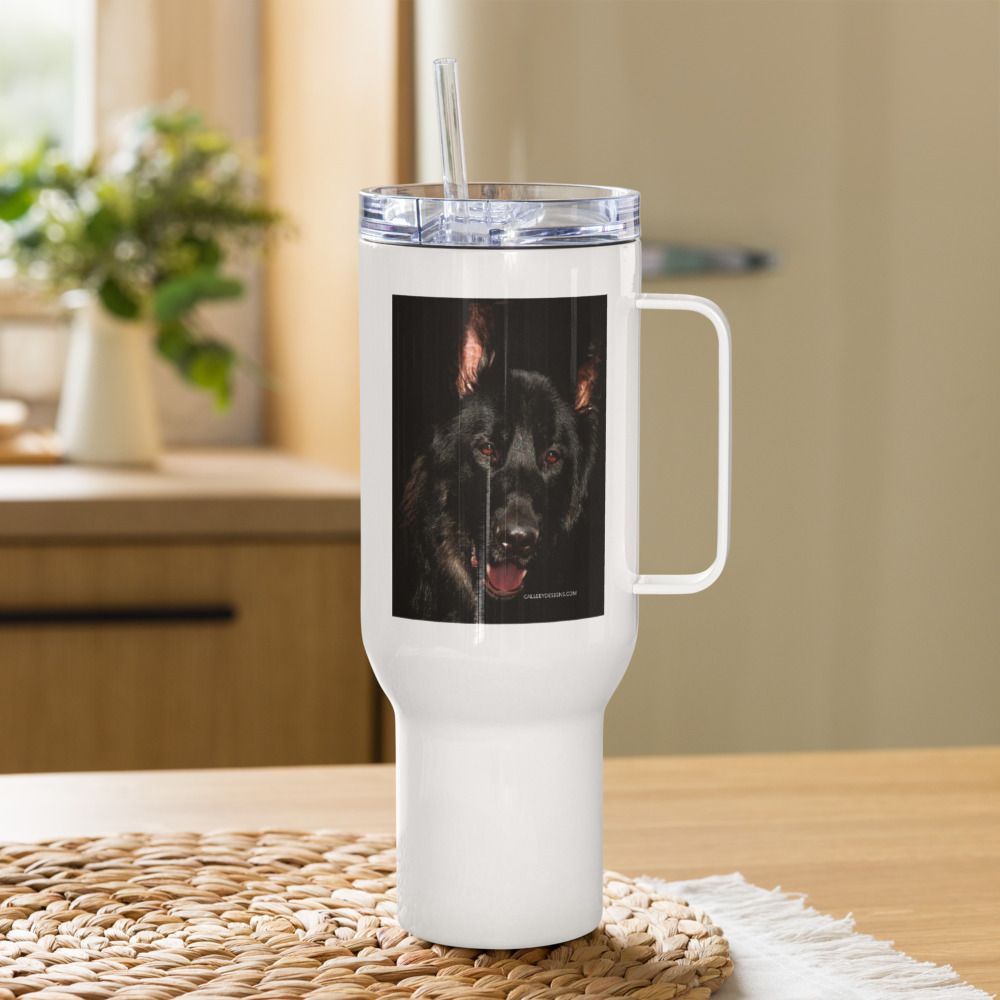 RED EYES BLACK DOG TRAVEL MUG WITH HANDLE 40 0Z
