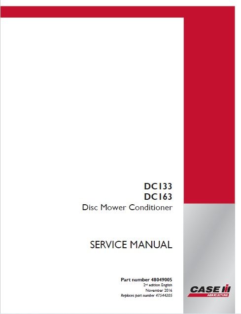 Case IH DC133 DC163 Disc Mower Conditioner service rep