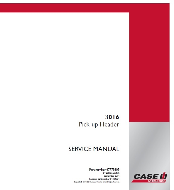 Case IH 3016 Pick-up Header service repair manual (p. nb. 47779309)