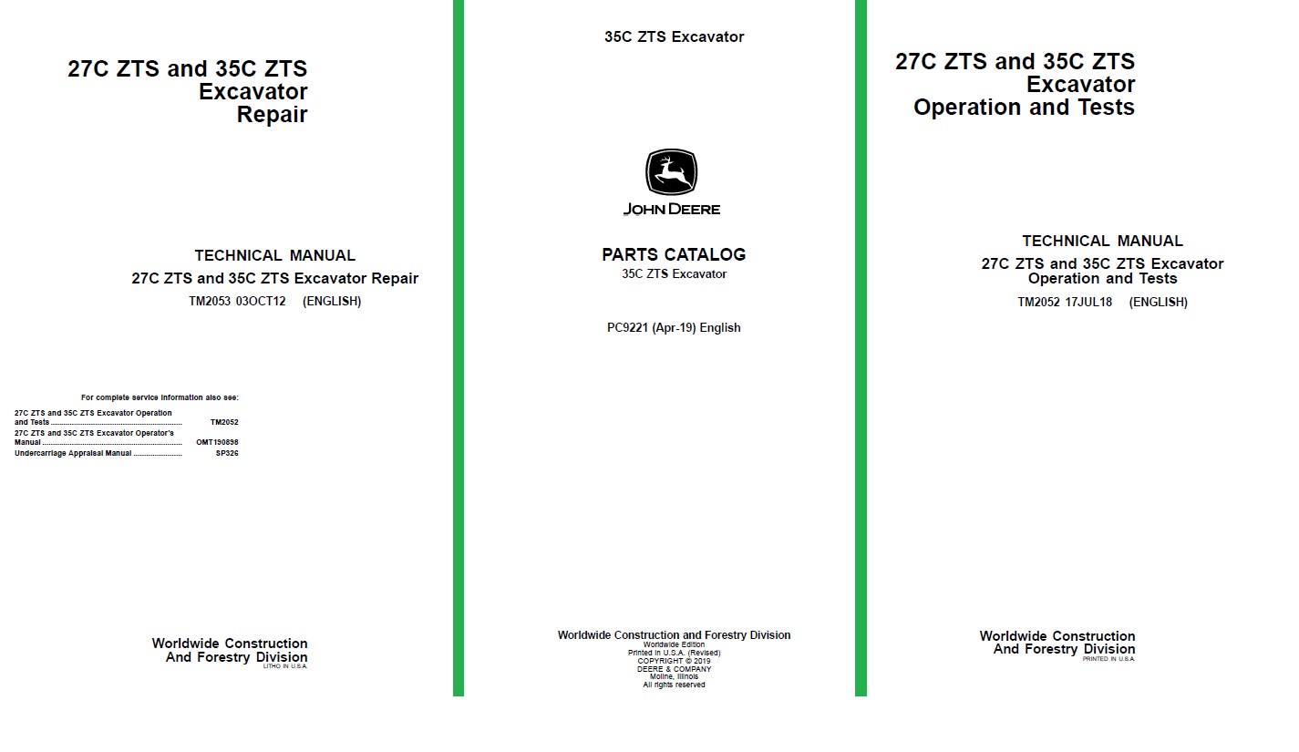 JOHN DEERE 27C ZTS & 35C ZTS MINI EXCAVATOR SERVICE REPAIR, PARTS ...