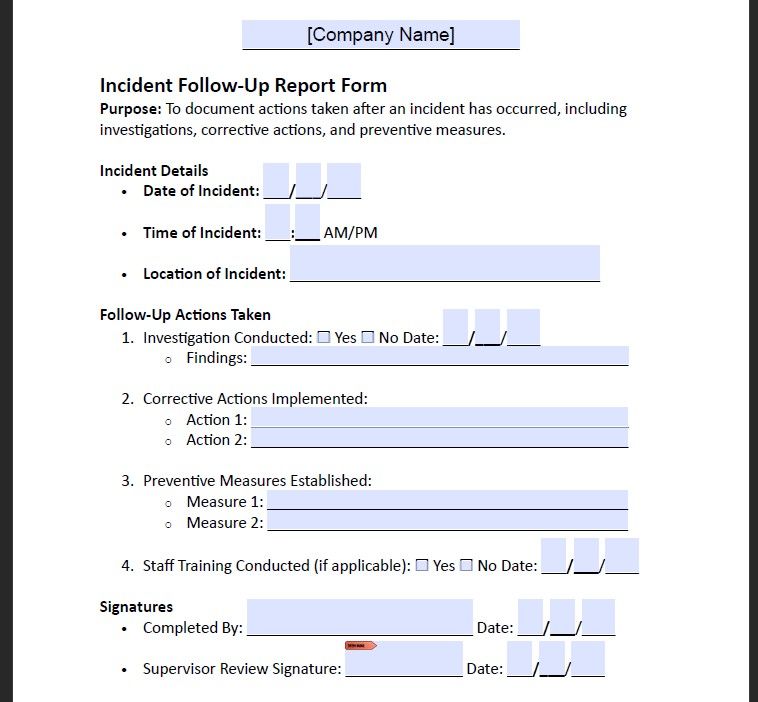 Incident Follow-Up Report Form