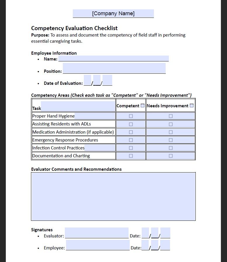 Competency Evaluation Checklist