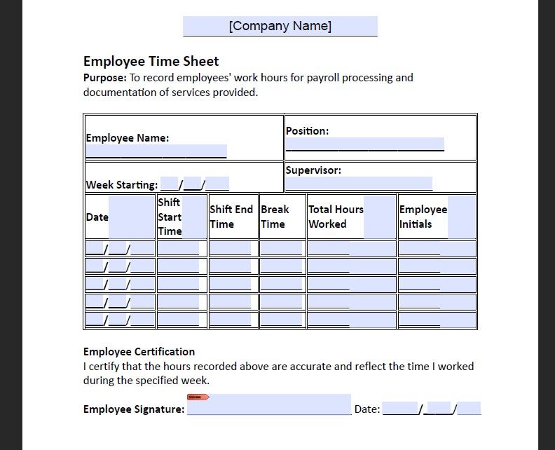 Employee Time Sheet