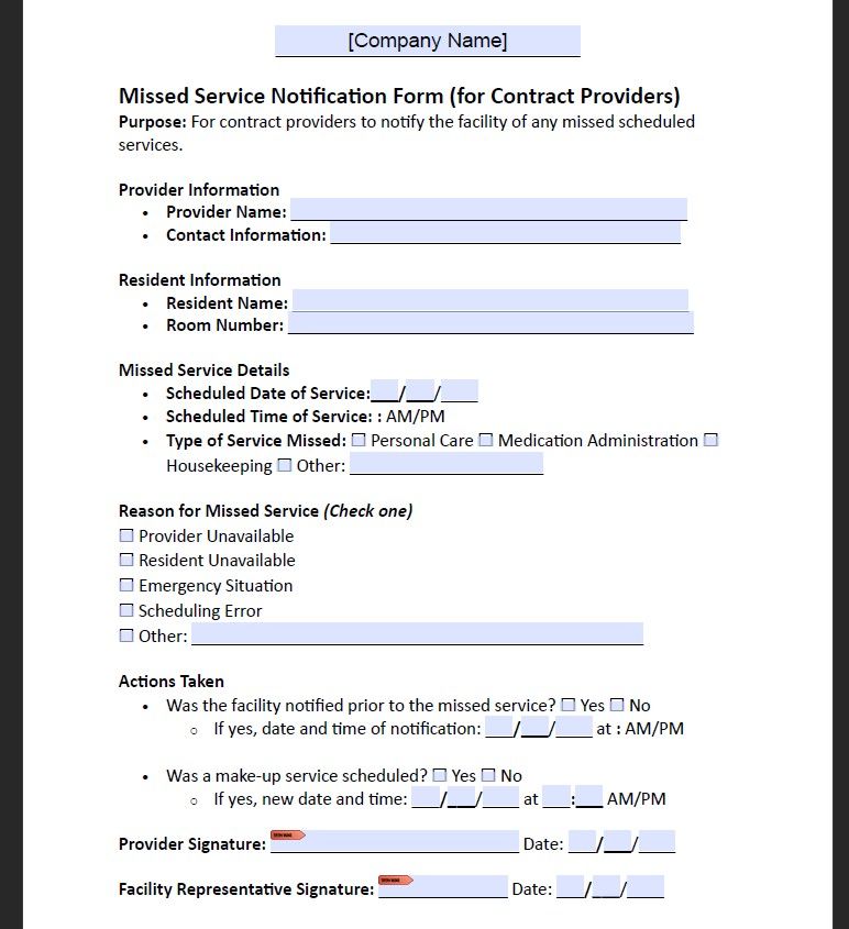 Missed Service Notification Form (for Contract Providers)