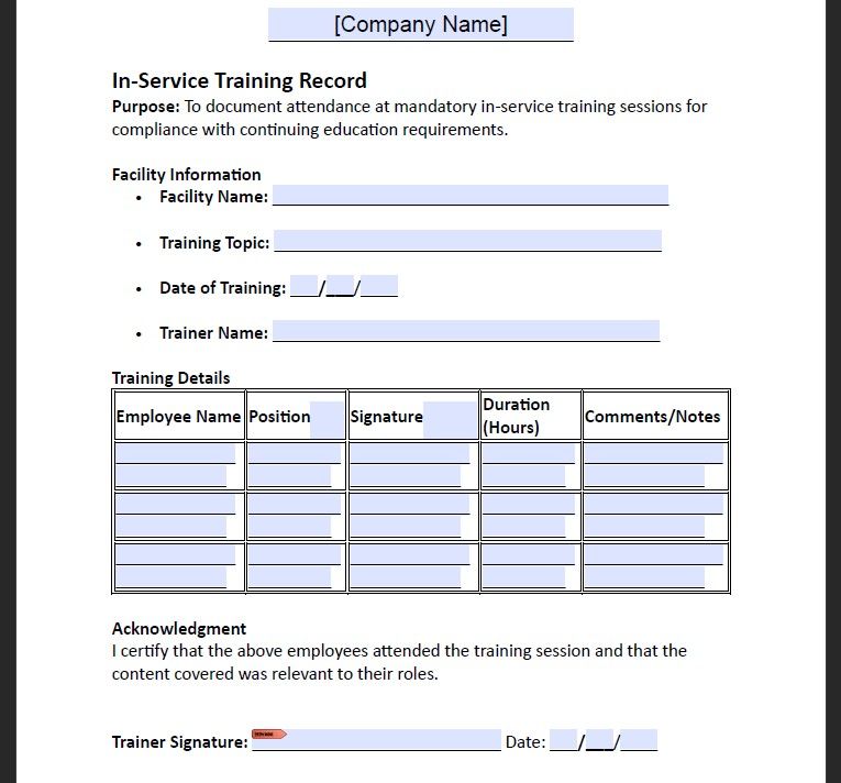 In-Service Training Record