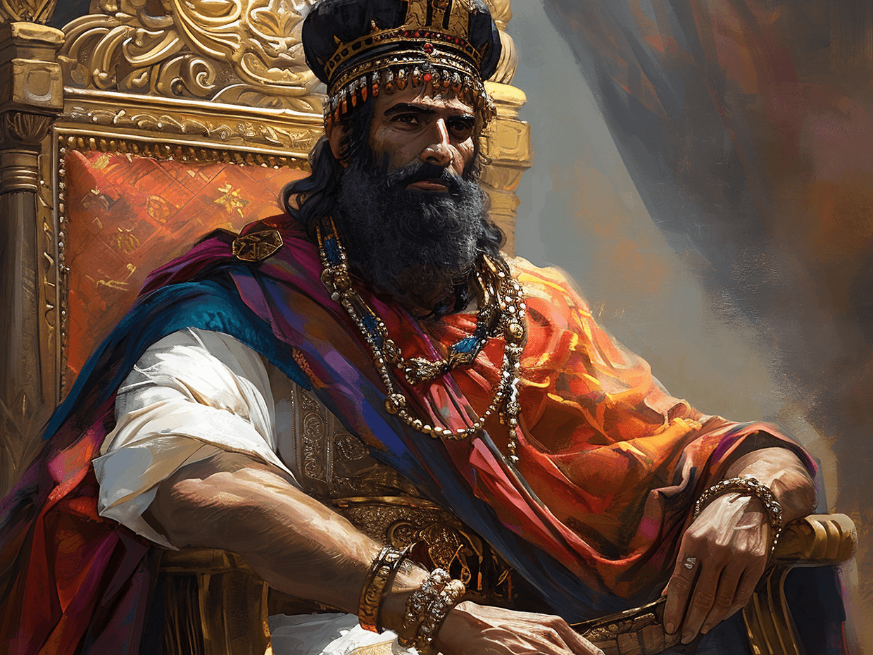 King Hezekiah in his throne