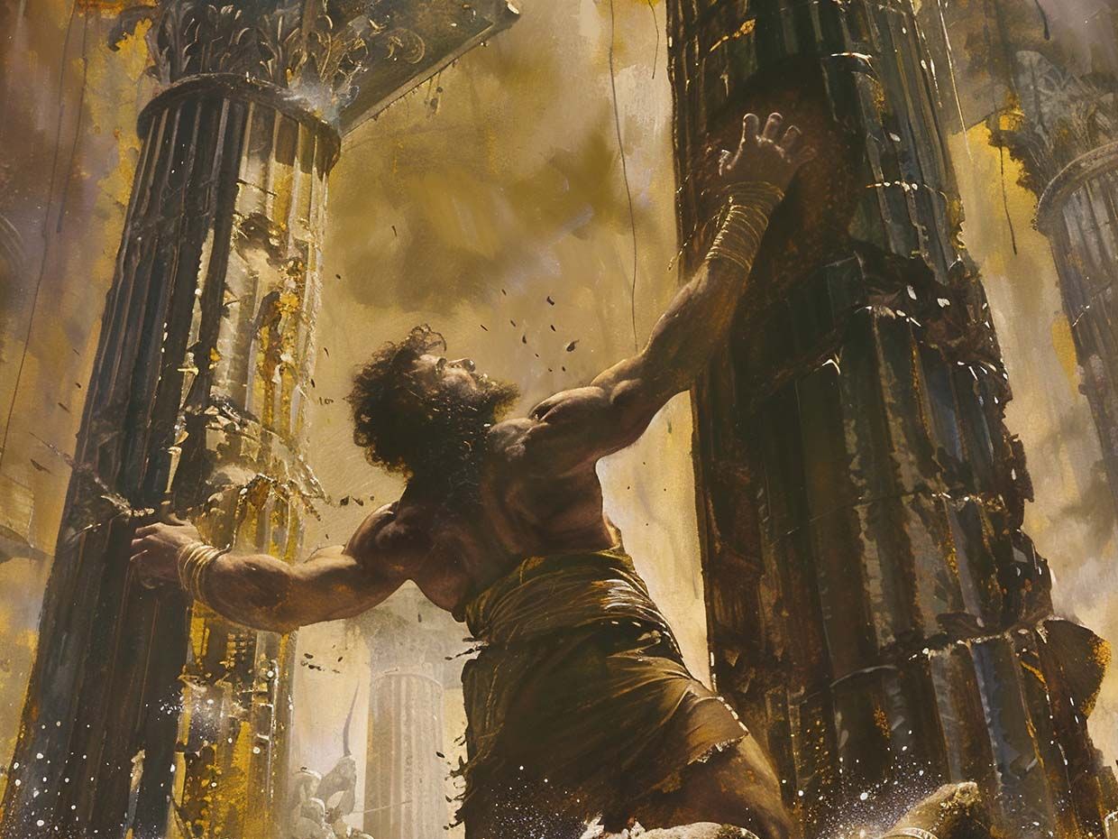 Samson Destroys the Pillars – His Final Act of Strength