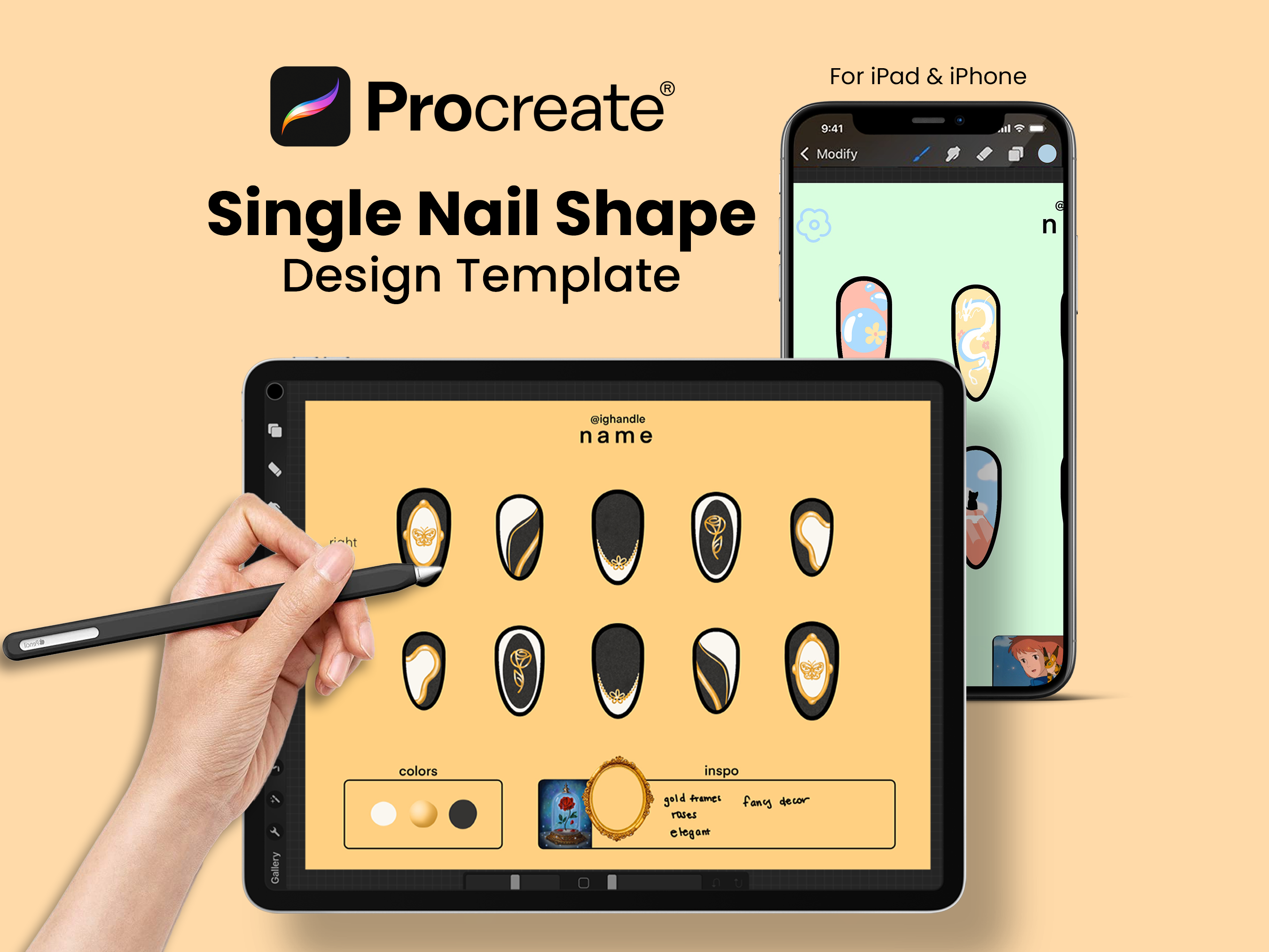 Procreate Single Nail Shape Digital Nail Design Templates for Nail ...