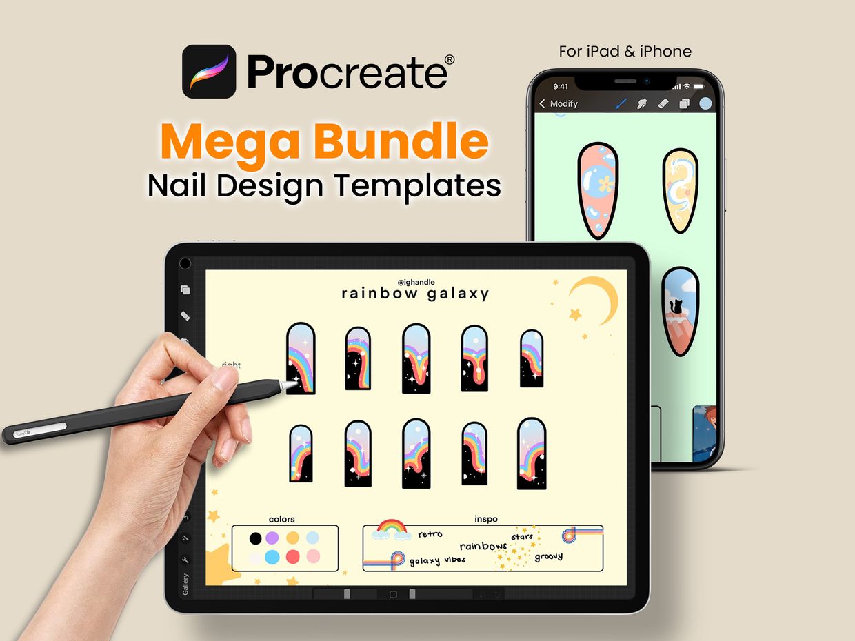 Procreate Nail Art Template Bundle | 6 Nail Templates in One | Digital ...