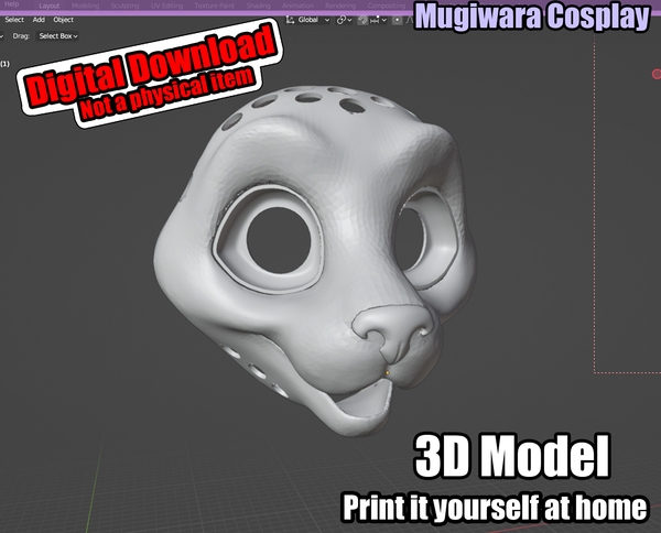 Cat 3D-model STL Fursuit Head Base for 3D-printing