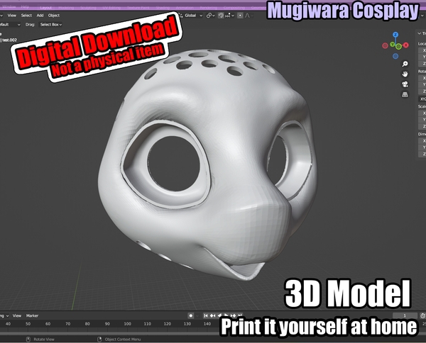 Avali 3D-model STL Fursuit Head Base for 3D-printing