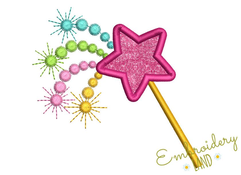 Magic Wand with Sparks Machine Embroidery Design GRL016