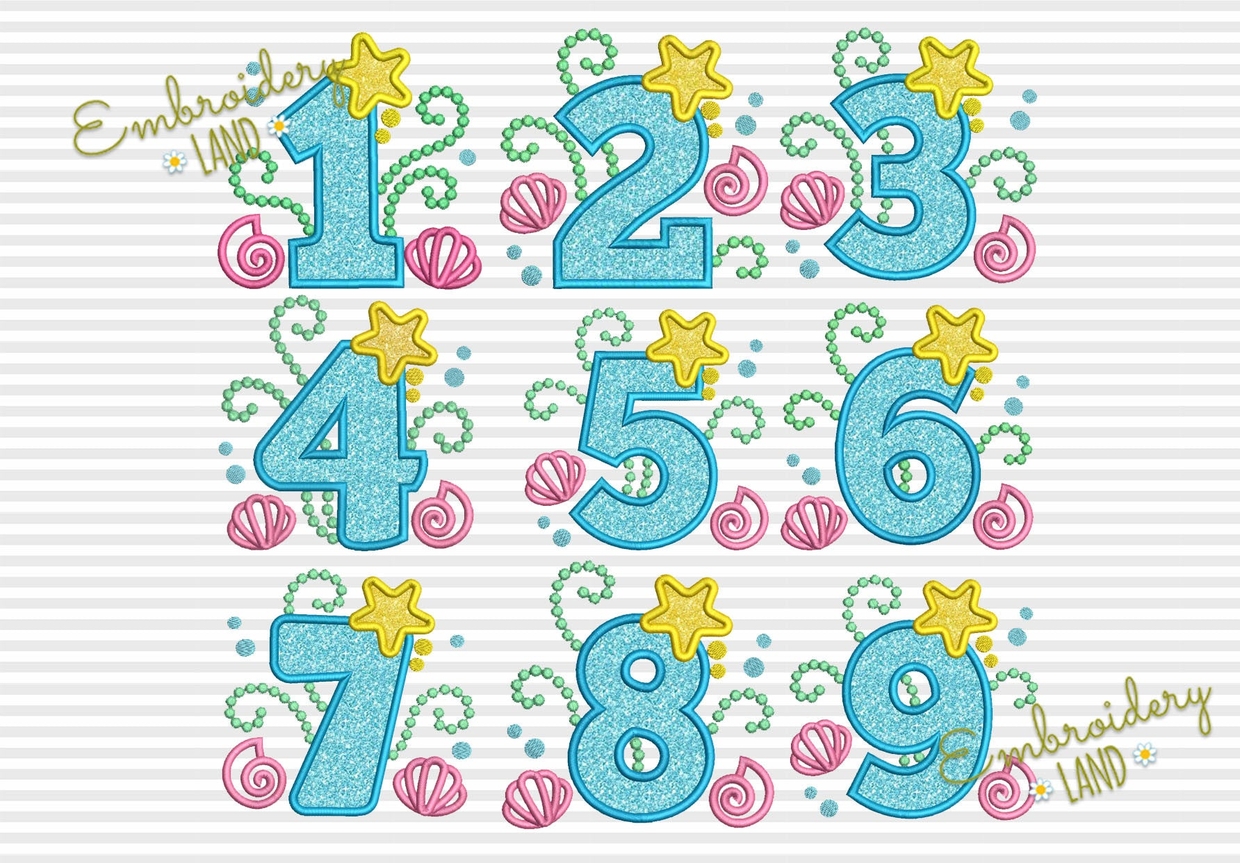 Cute Mermaid Numbers Applique Set HB079