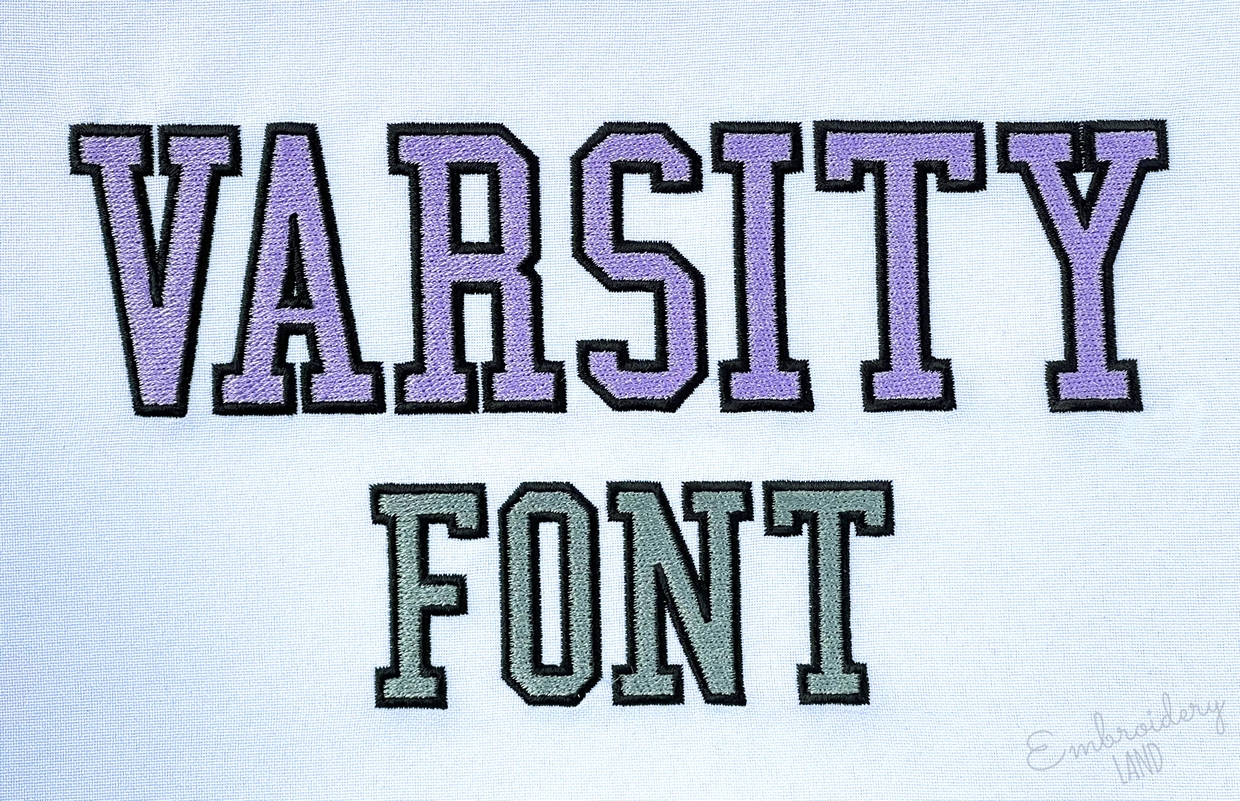 Narrow Varsity Font Machine Filled Embroidery Alphabet with Outline 7 ...