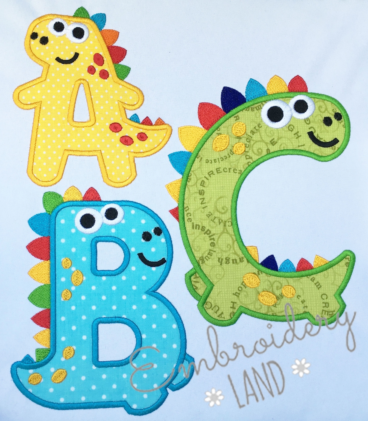 Dino Applique A-Z Alphabet Machine Embroidery Designs AL086