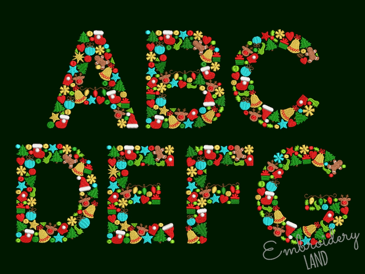 Christmas Alphabet A-Z New Year Machine Embroidery Design AL144