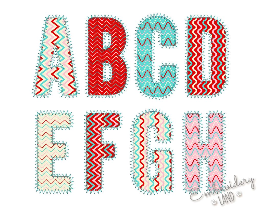 Narrow ZigZag Applique Alphabet #2 Font Machine Embroidery Design 4 ...